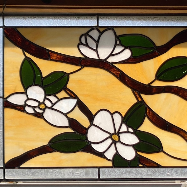 Stained Glass Window Panel, Magnolias - Etsy