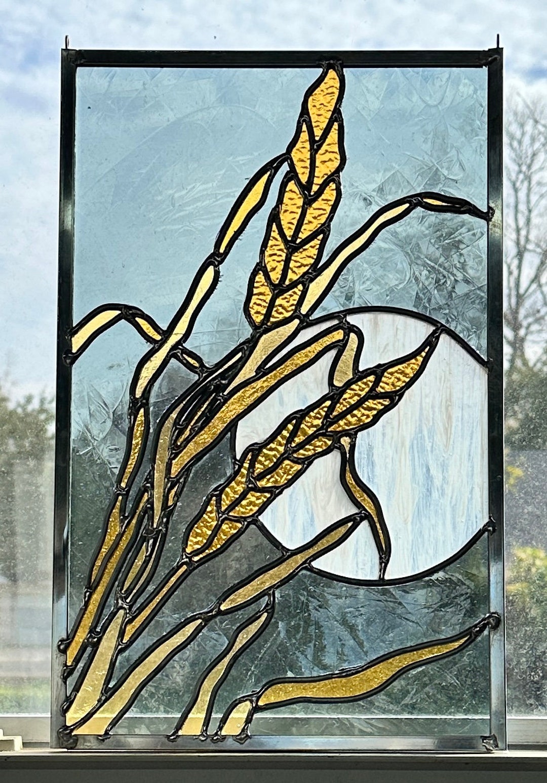 Grain Wheat Moon Stained Glass Panel - Etsy