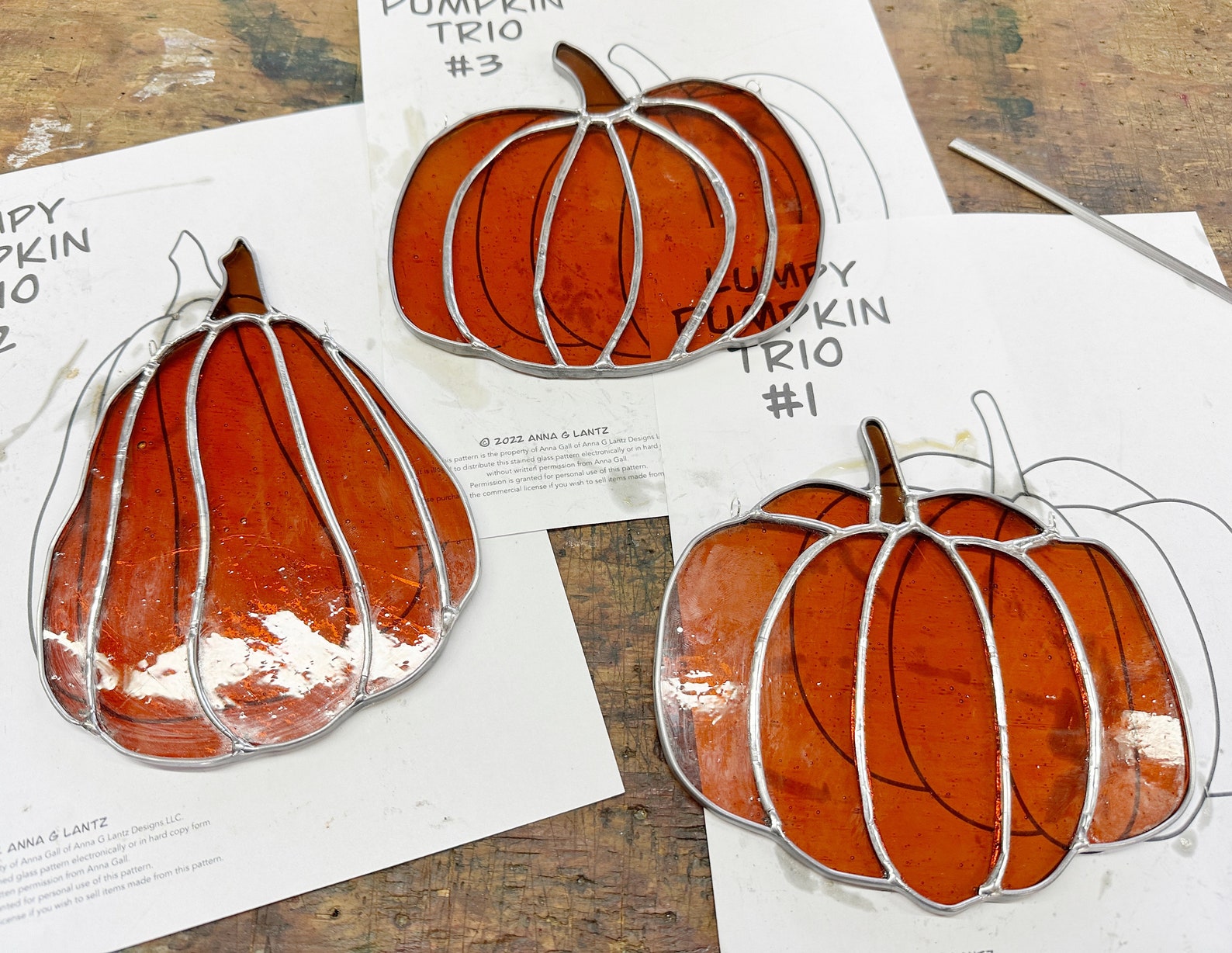 Commercial Use Digital Lumpy Pumpkin Trio Stained Glass Sun Catcher ...