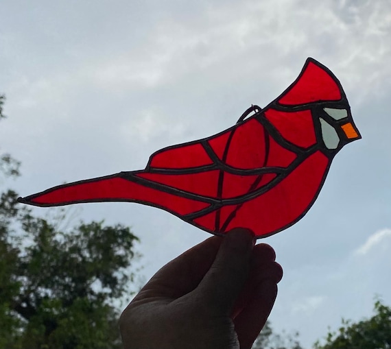 Stained Glass Cardinal Red Bird Sun Catcher | Etsy