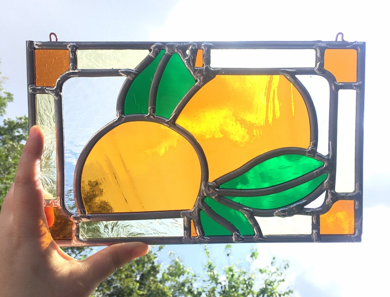 Retro Citrus Fruit Stained Glass Panel | Etsy
