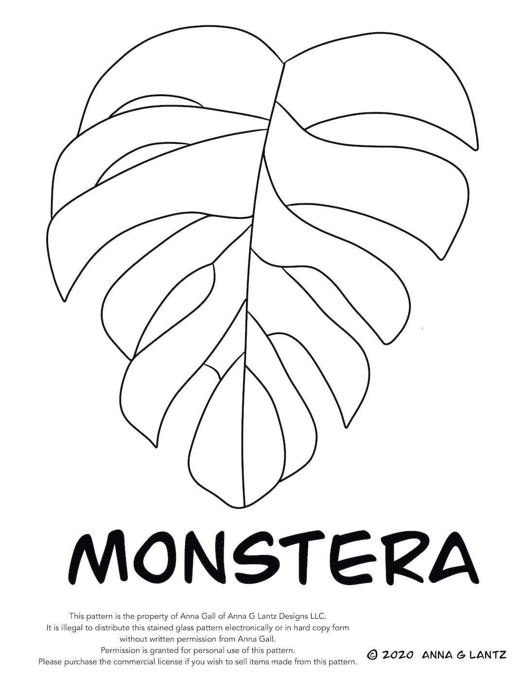 Personal Use Digital Monstera Stained Glass Pattern, PDF - Etsy