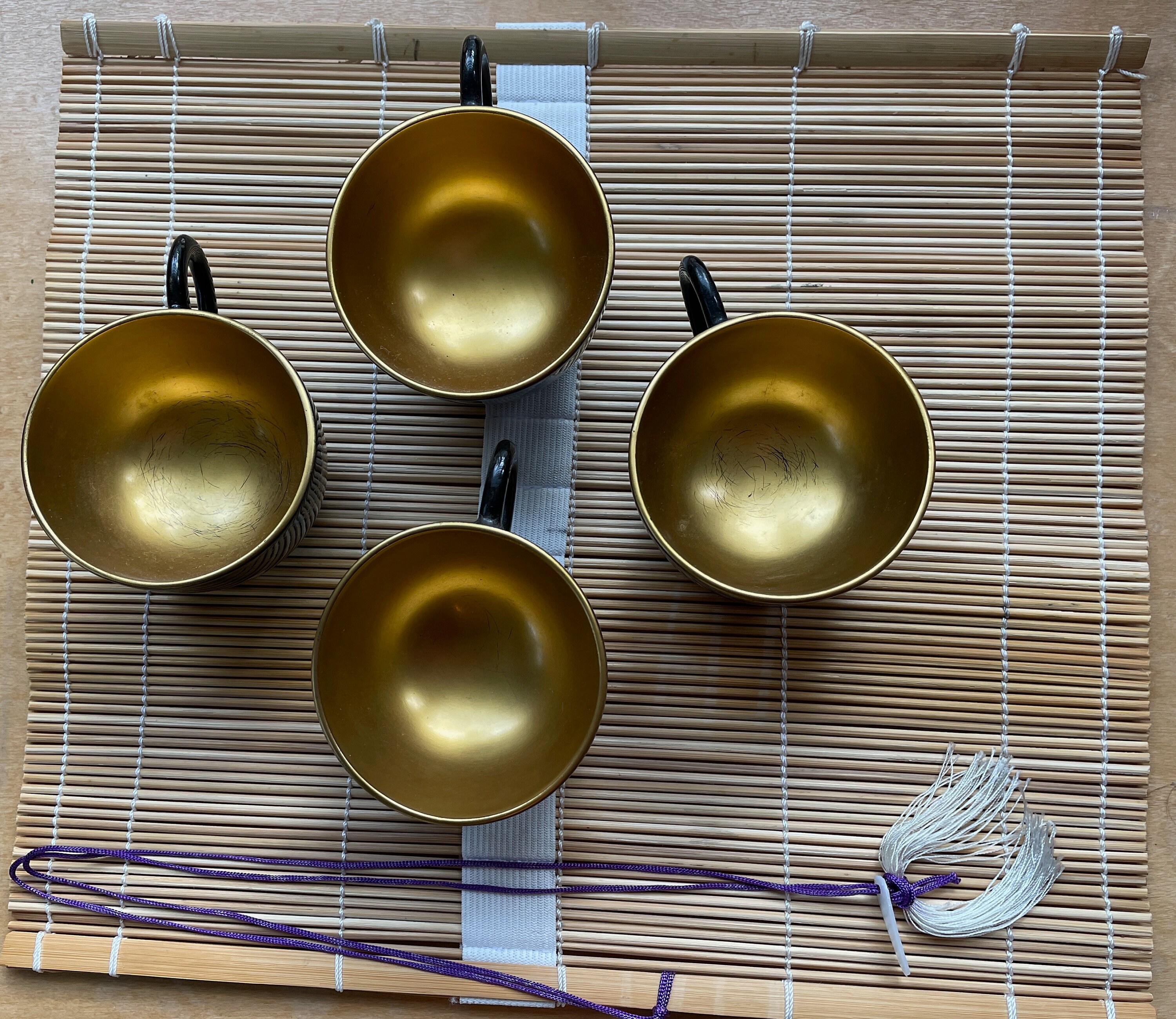 Vintage Retro 4 Black Fuji Japan Melamine Lacquer Cups With Gold ...