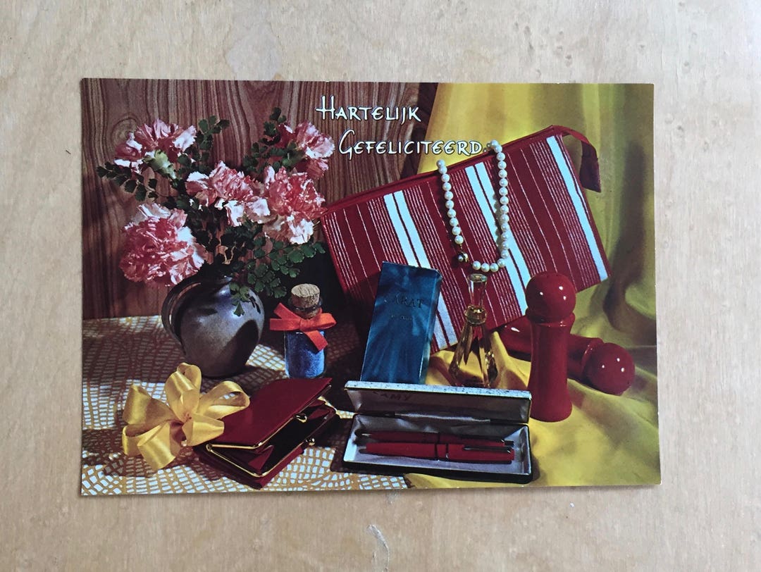 Vintage Mid-century Dutch Birthday Postcard - Etsy