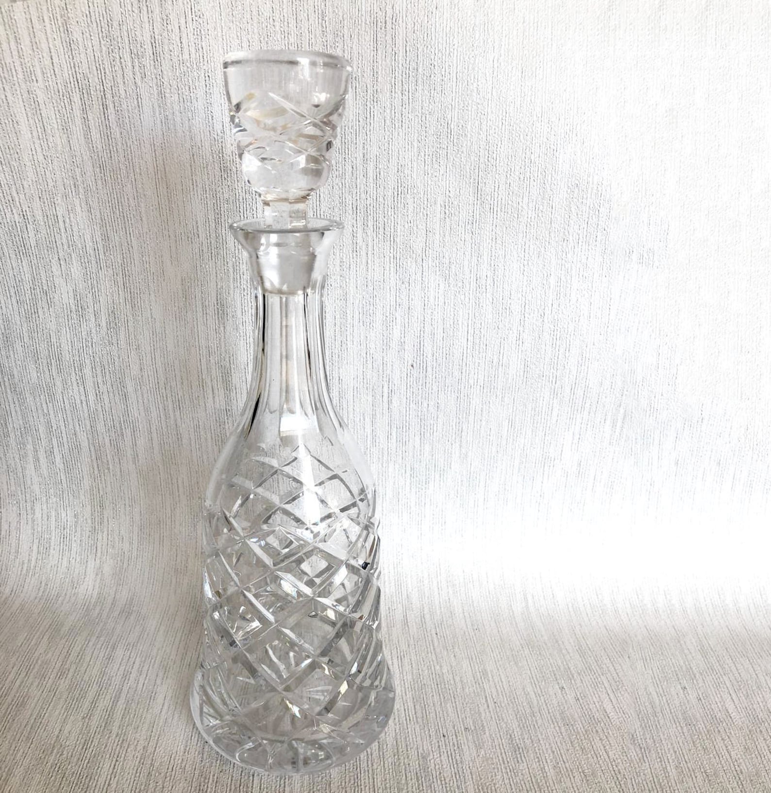 Vintage Decanter. Tall Bell Shape Crystal Decanter. Diamond Cut Heavy ...
