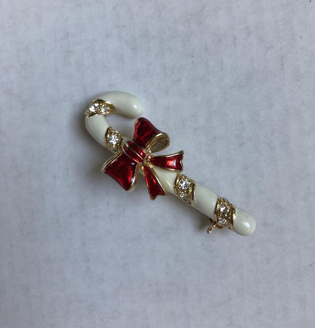 Elegant Rhinestone-wrapped White Candy Cane Pin/ Christmas Candy Cane ...