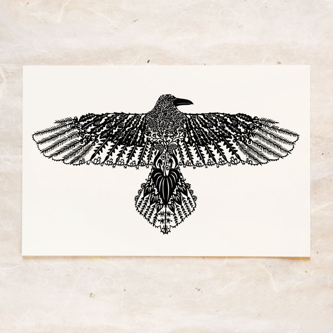 Raven Papercut Fine Art Recycled Paper Print - Etsy