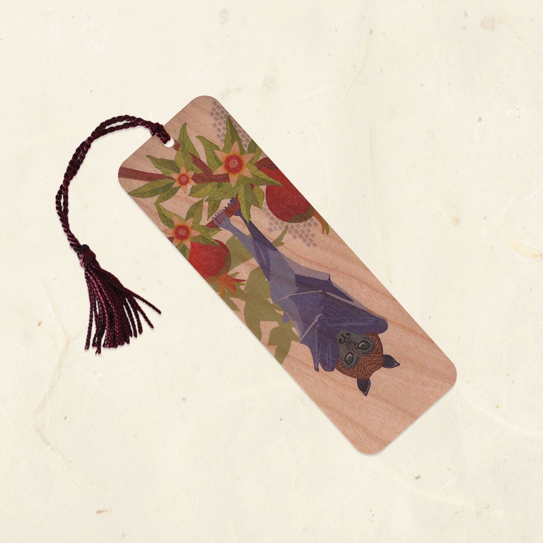 Fruit Bat & Pomegranate Sustainable Wood Bookmark With Tassel - Etsy