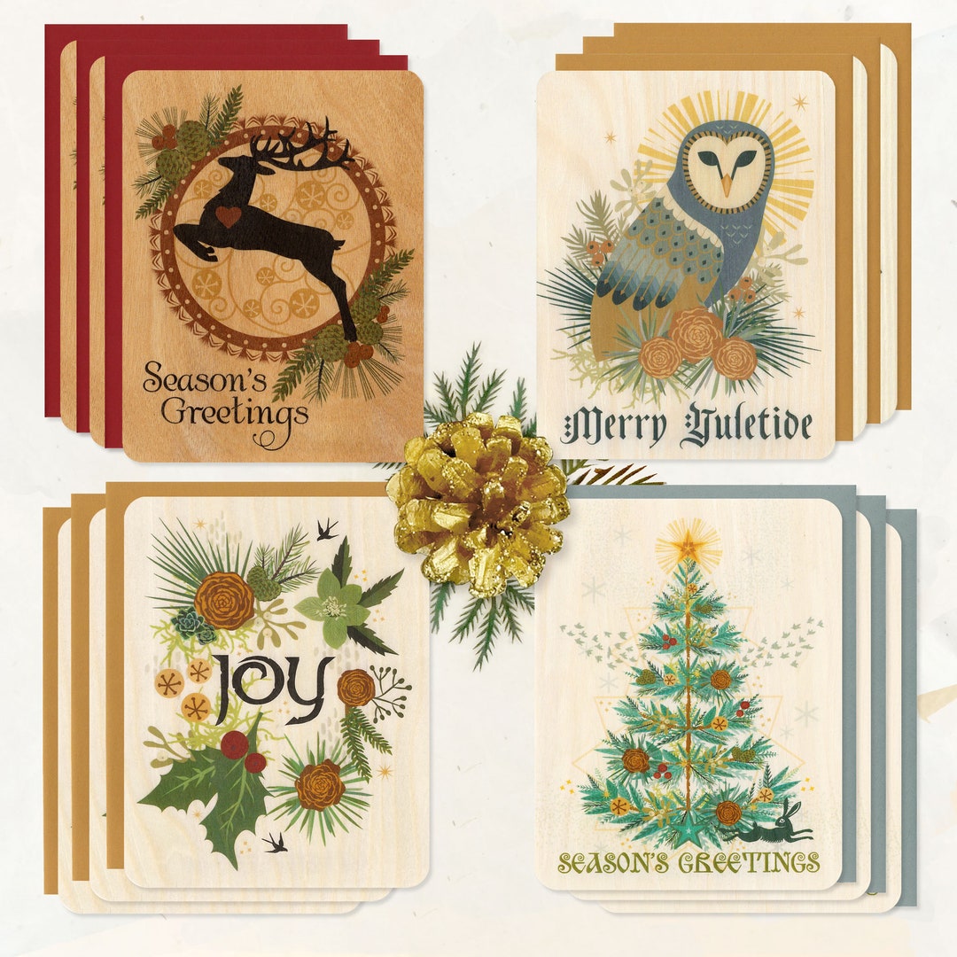 Set of 12 Wood Yule Greeting Cards Eco-friendly Fine Art - Etsy