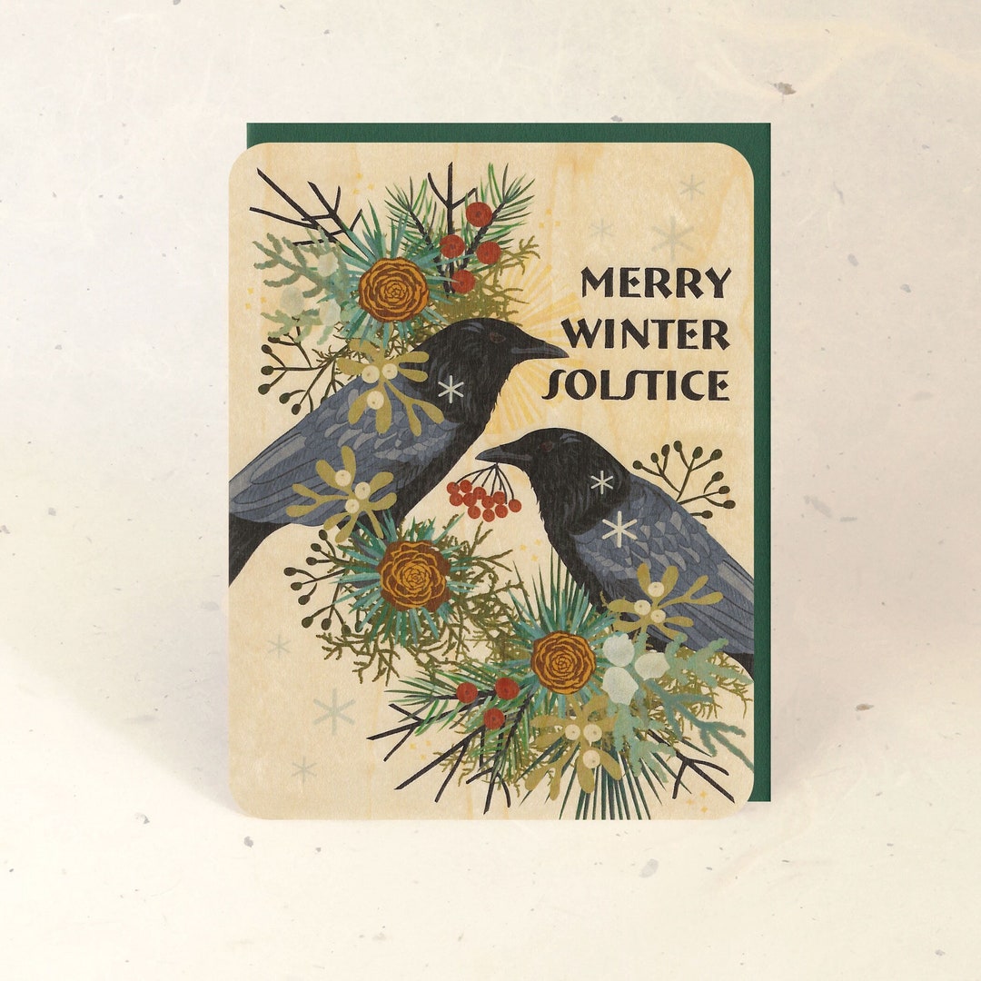 Winter Solstice Crow Sustainable Wood Greeting Card - Etsy