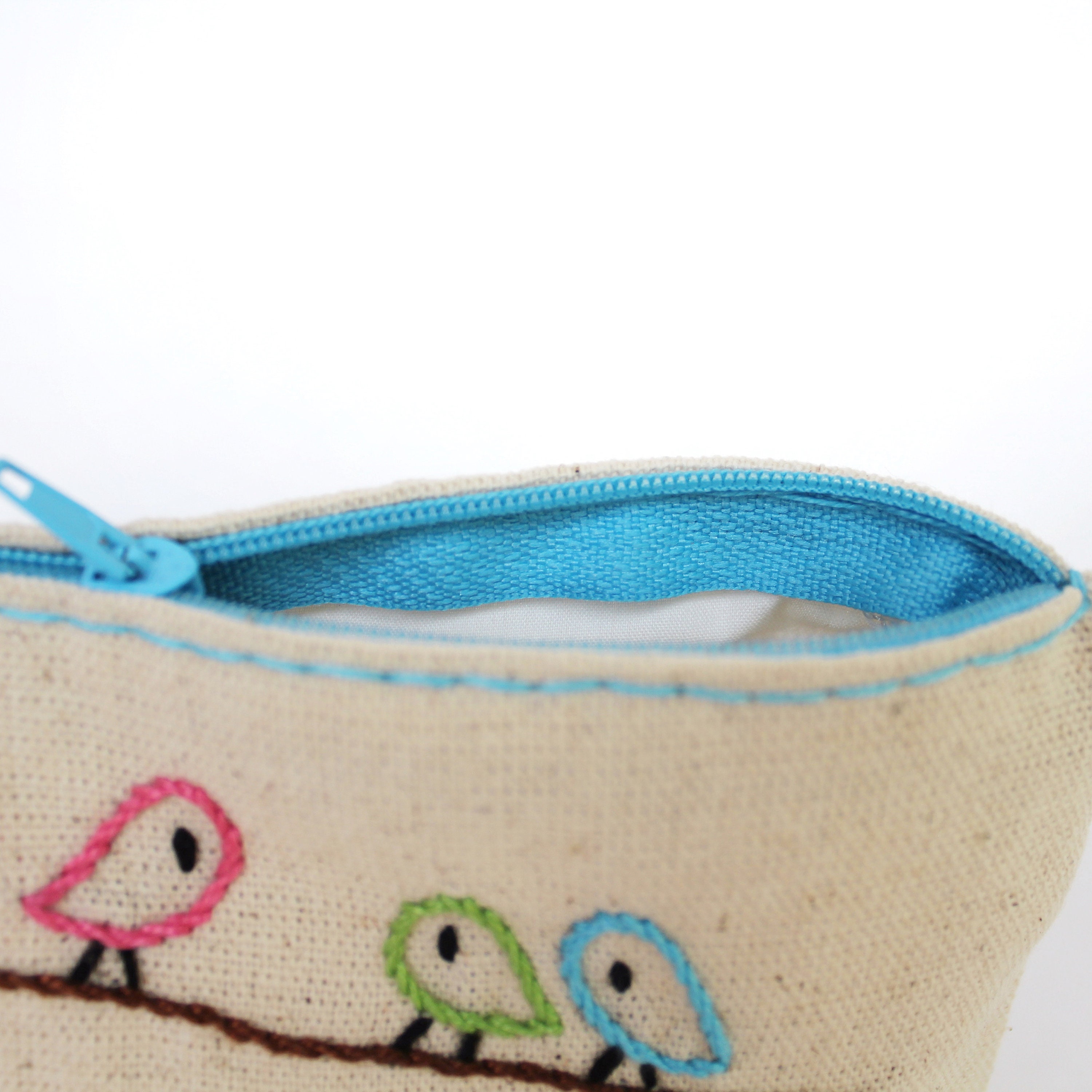 Birds Pouch , Hand Embroidery on Linen , Fabric Zipper Pouch , Hand ...