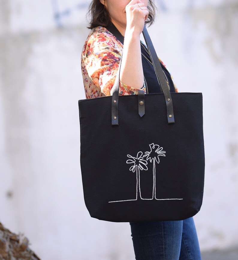 Shoulder Bags , Black Trees , Hand Embroidery Bag Fabric Leather Straps ...