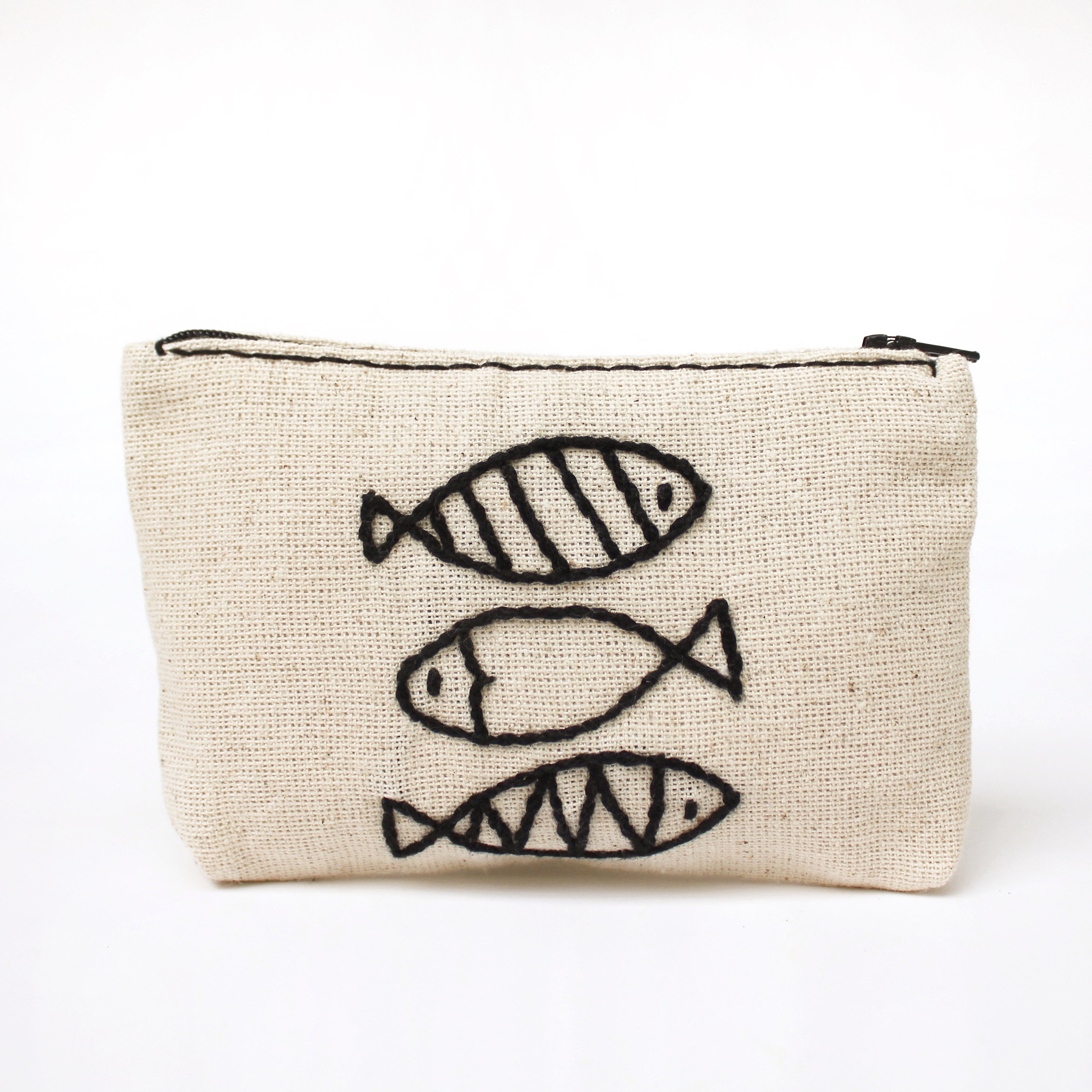 Fabric Pouch Hand Embroidery Fish Coin Purse Zipper Pouch Fabric Wallet ...