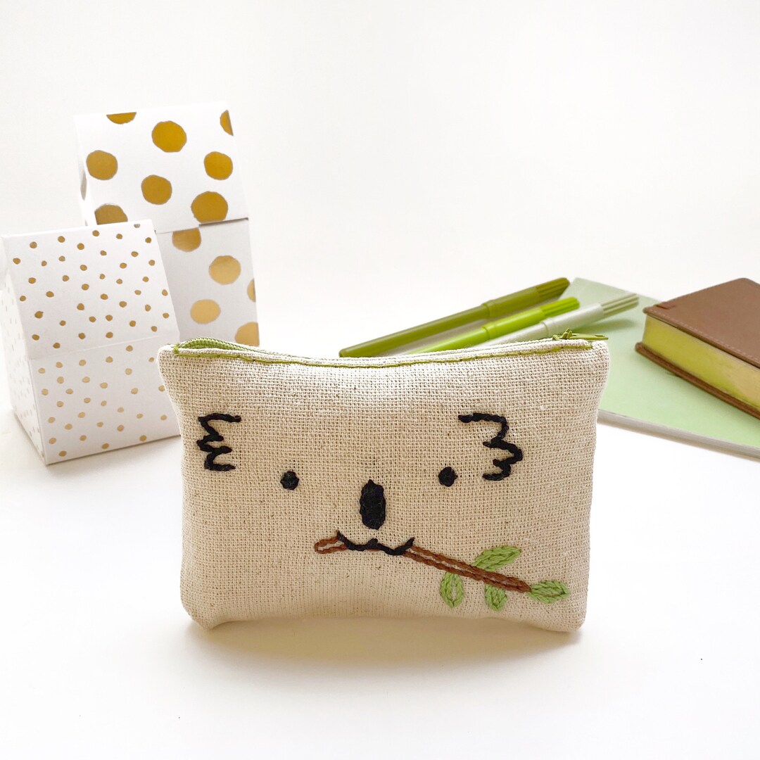 Koala Coin Pouch Hand Embroidery on Linen Coin Purse Zipper Pouch ...