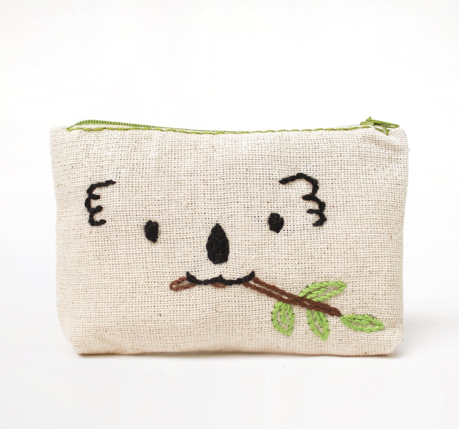 Koala Coin Pouch Hand Embroidery on Linen Coin Purse Zipper Pouch ...
