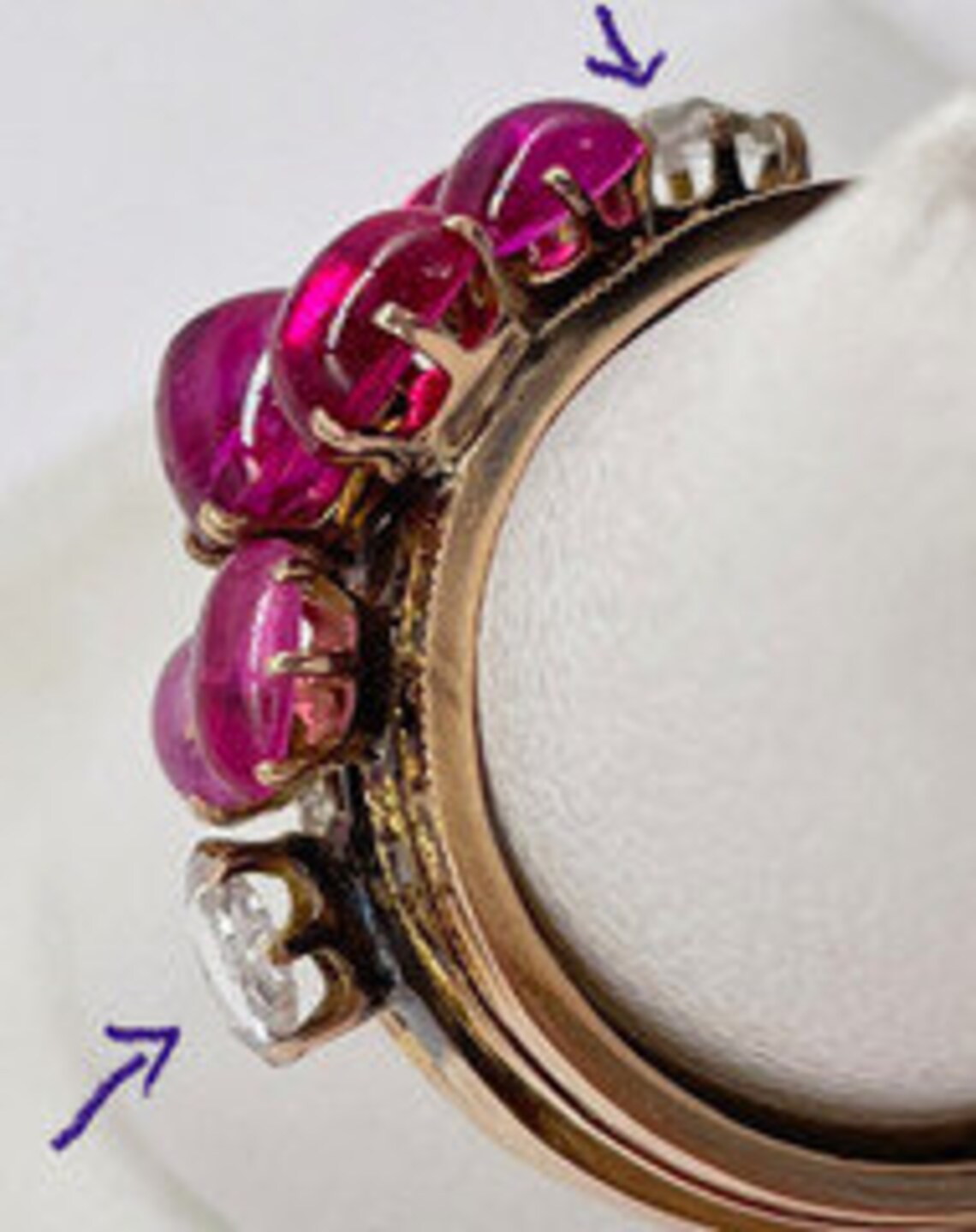 Antique 12k Yellow Gold Ruby & Rose Cut Diamond Victorian 5-band Harem ...