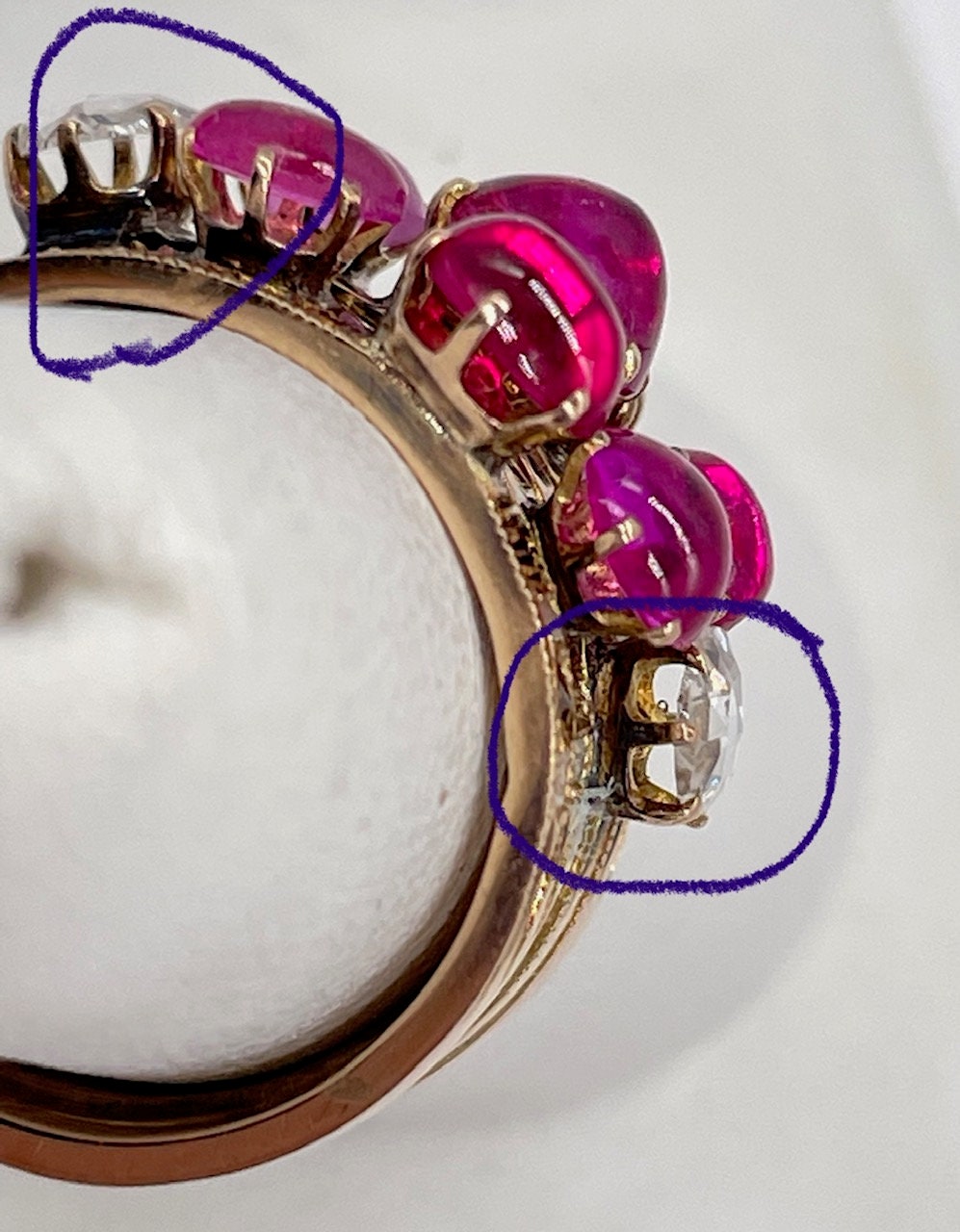 Antique 12k Yellow Gold Ruby & Rose Cut Diamond Victorian 5-band Harem ...