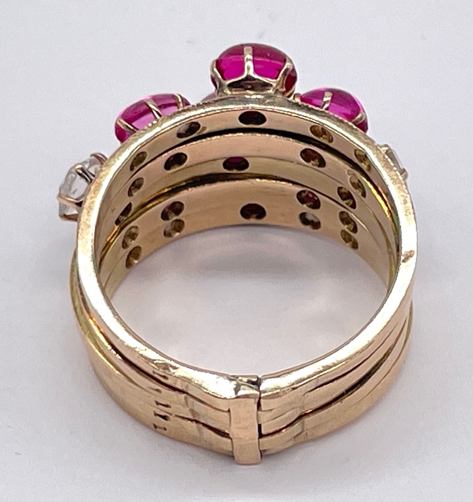 Antique 12k Yellow Gold Ruby & Rose Cut Diamond Victorian 5-band Harem ...
