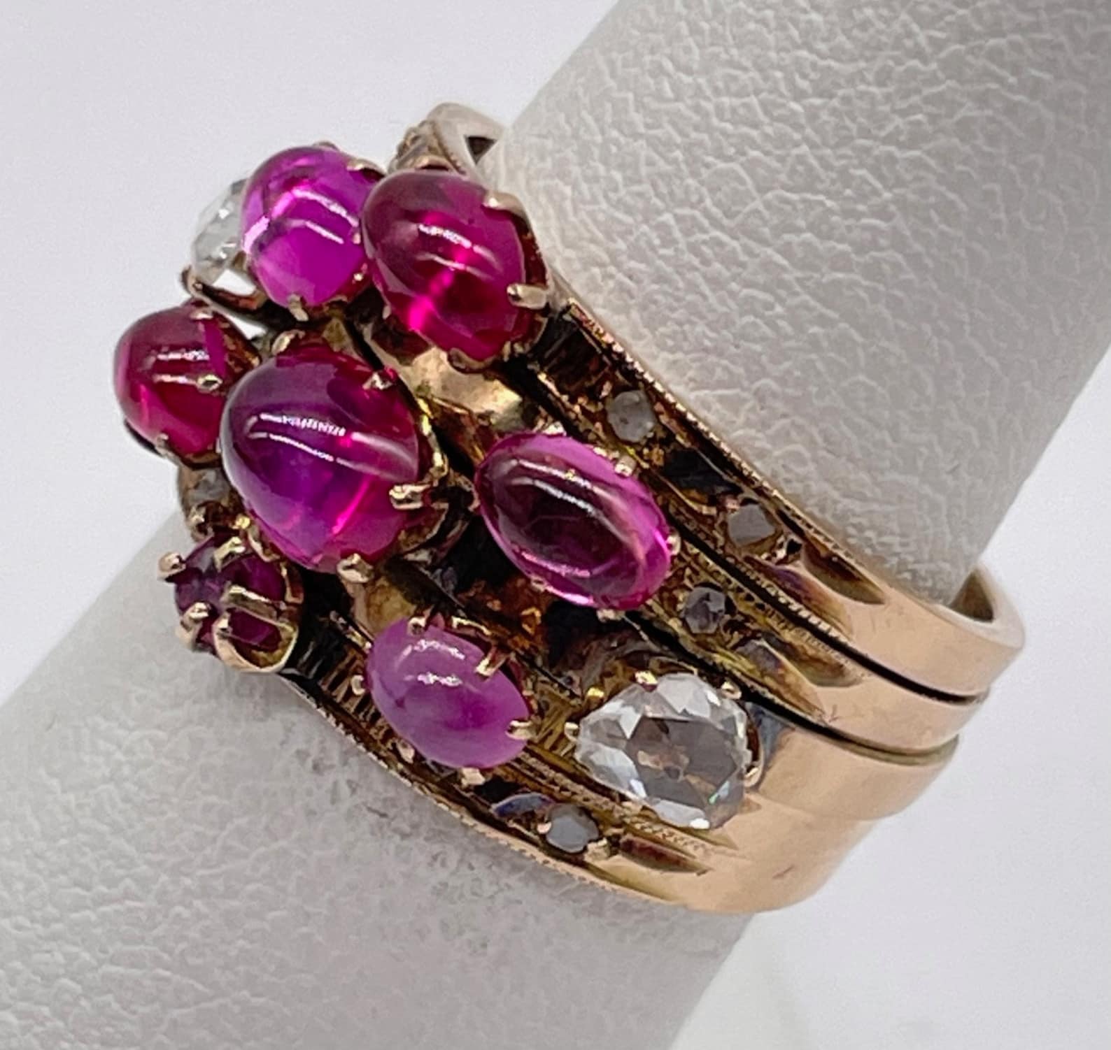 Antique 12k Yellow Gold Ruby & Rose Cut Diamond Victorian 5-band Harem ...