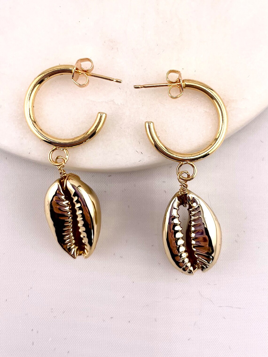 Sparkling Gold Earrings, Gold Cowrie Shell Earrings. Hoop Earrings ...
