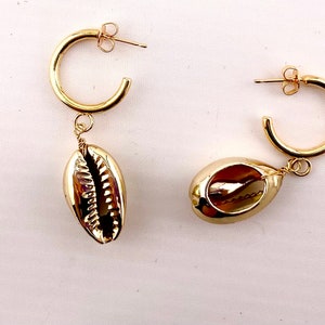 Sparkling Gold Earrings, Gold Cowrie Shell Earrings. Hoop Earrings ...