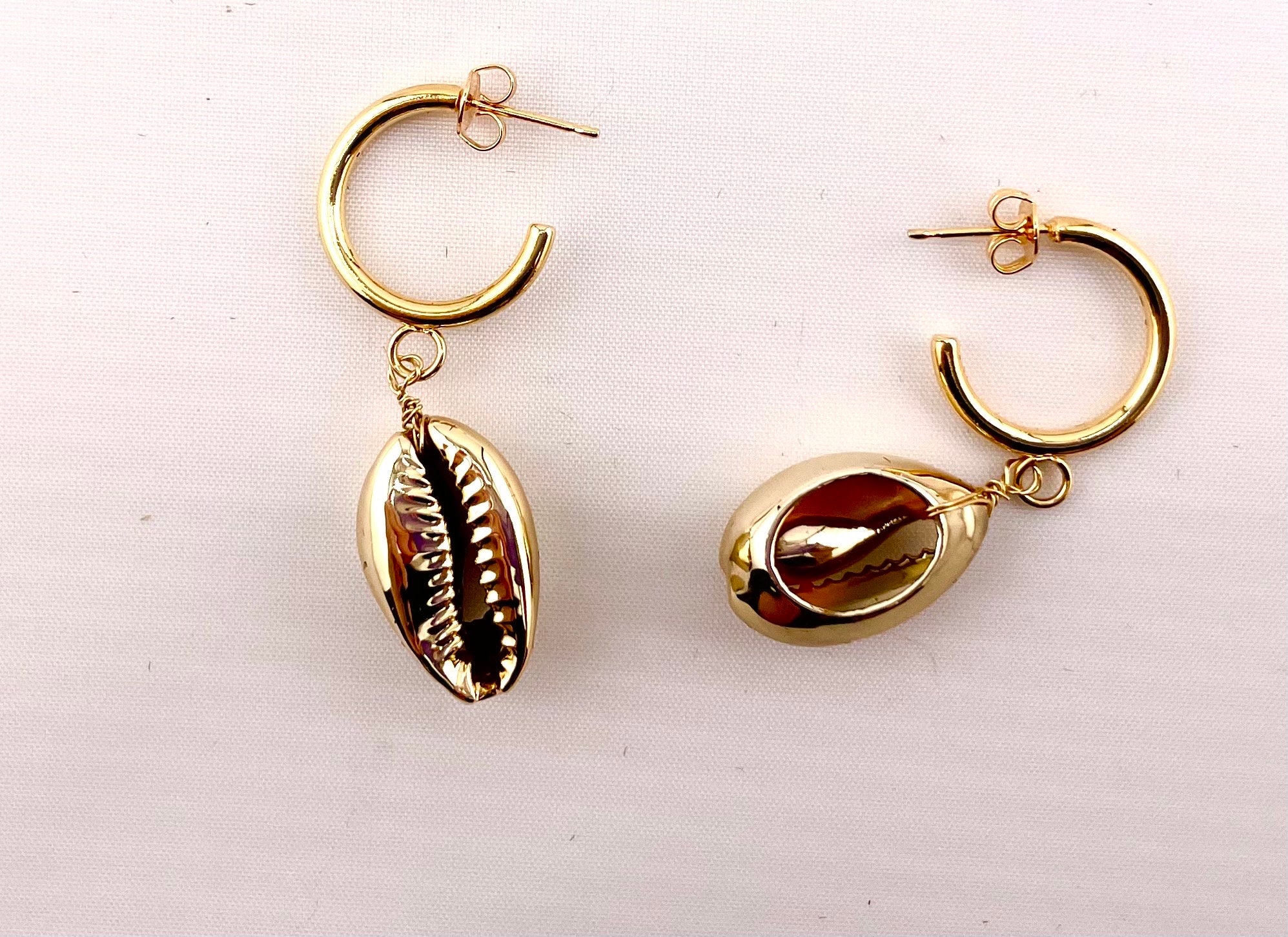 Sparkling Gold Earrings, Gold Cowrie Shell Earrings. Hoop Earrings ...