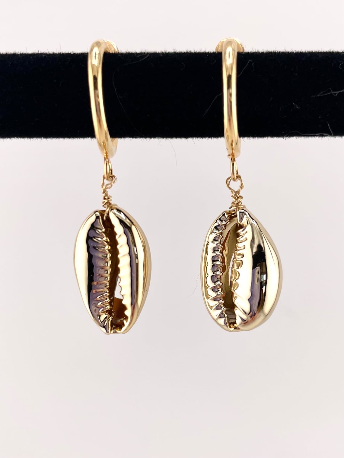 Sparkling Gold Earrings, Gold Cowrie Shell Earrings. Hoop Earrings ...