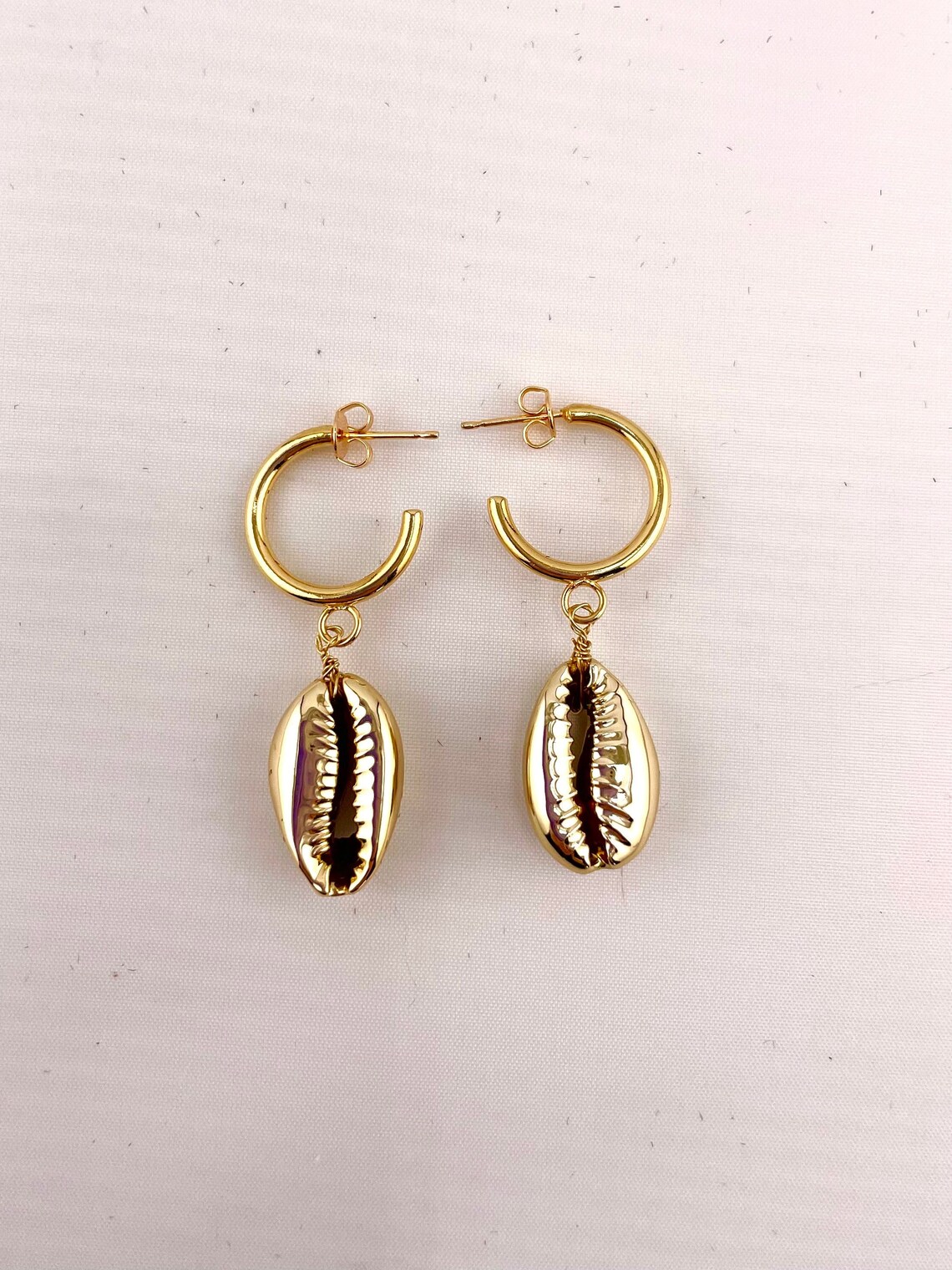 Sparkling Gold Earrings, Gold Cowrie Shell Earrings. Hoop Earrings ...
