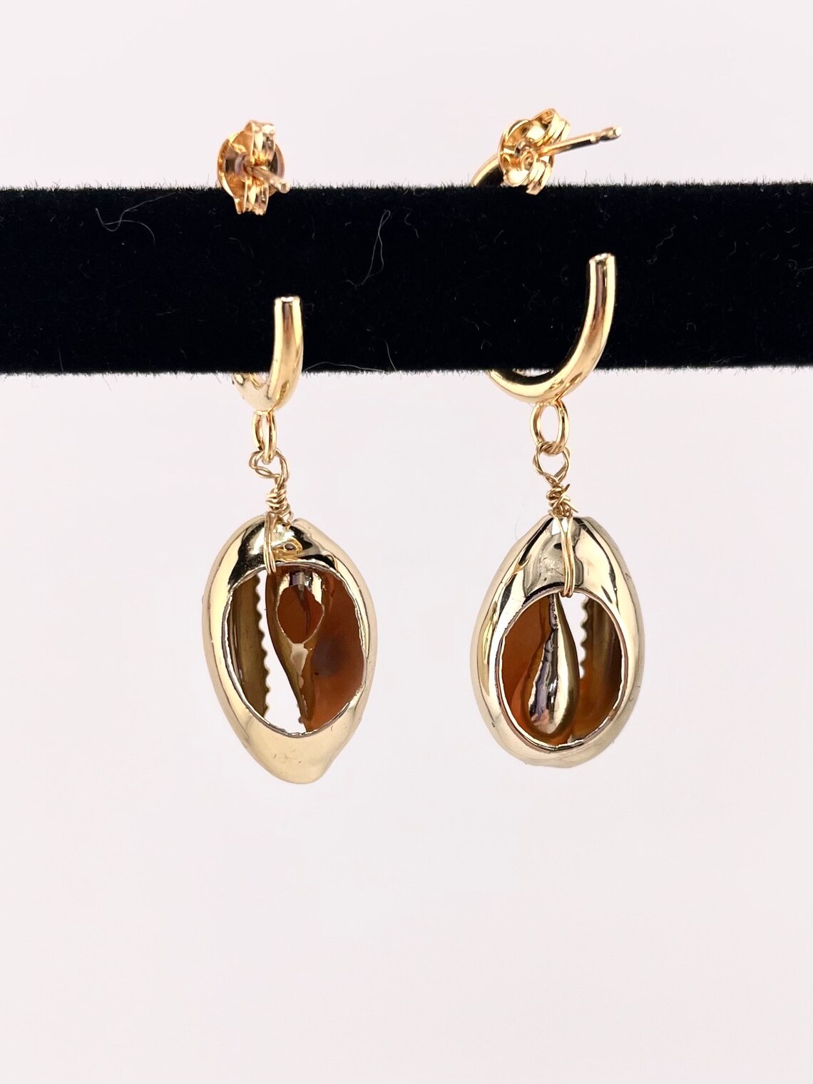 Sparkling Gold Earrings, Gold Cowrie Shell Earrings. Hoop Earrings ...