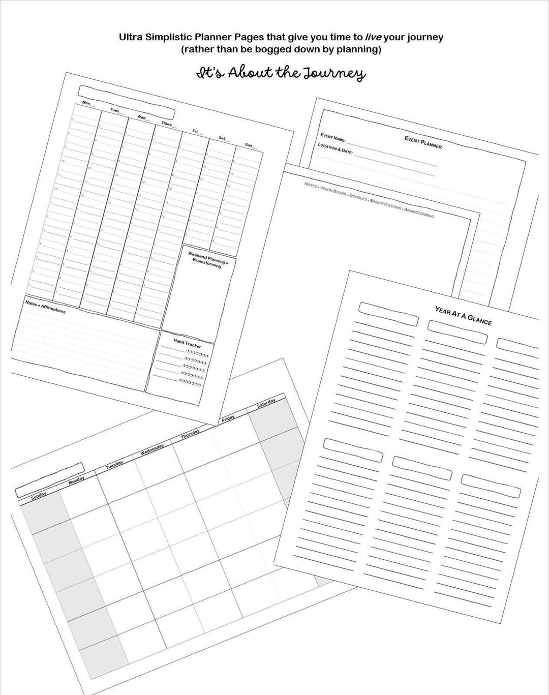 Minimalist Undated Planner Pages: Weekly, Monthly, Vision Board ...