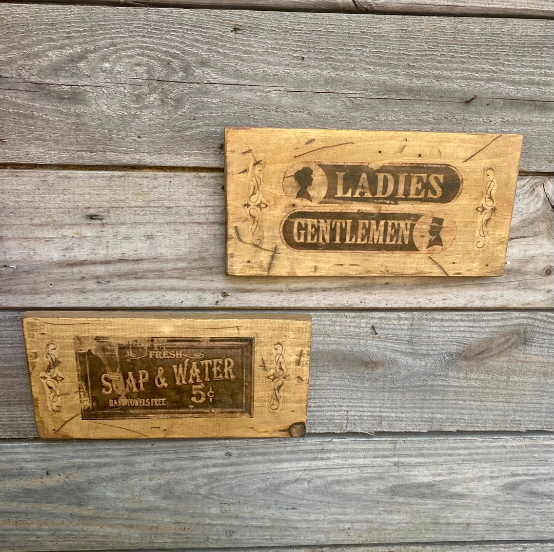 Set of 2 Rustic Farmhouse Style Signs for Bathroom. 11 1/4”w X 5 1/2”t ...