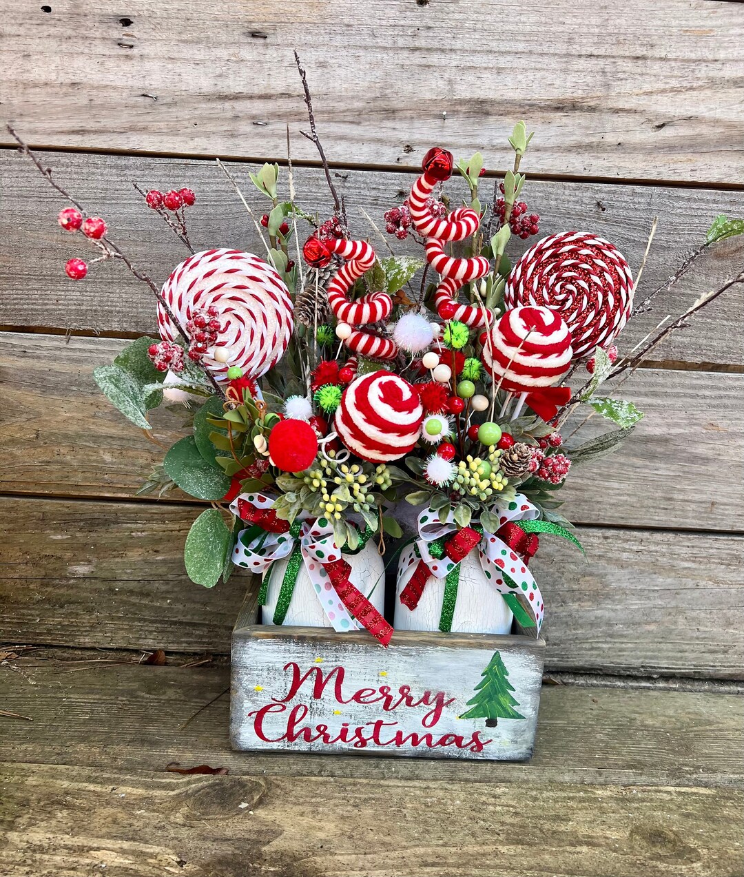 Christmas Floral Arrangement With Mason Jars in Handmade Rustic Box. - Etsy