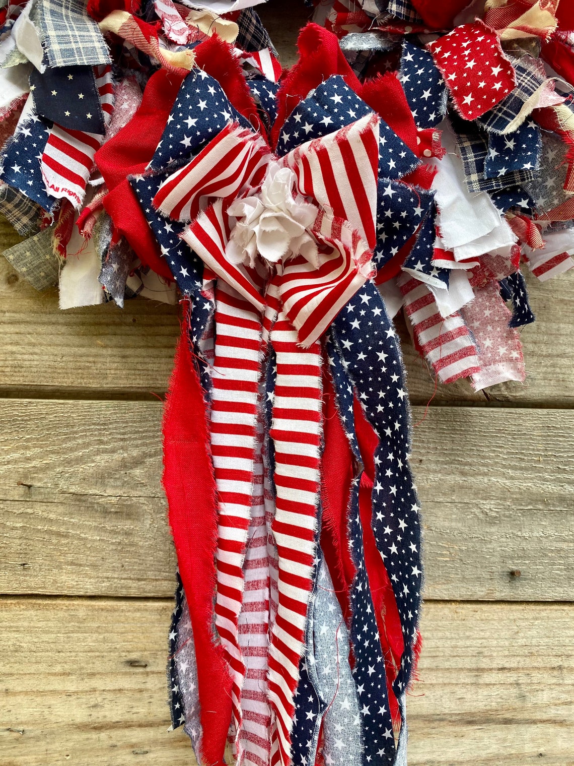 Red White and Blue Patriotic Rag Wreath With Large Rag Bow. - Etsy