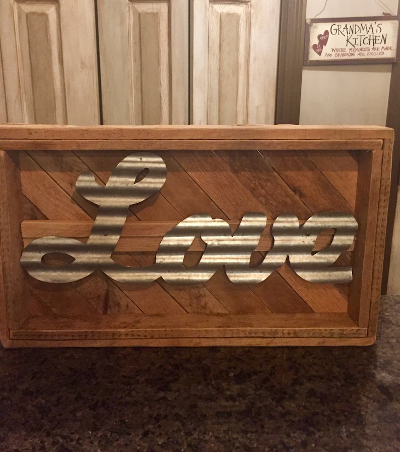 Rustic love Corrugated Metal and Wood Sign | Etsy