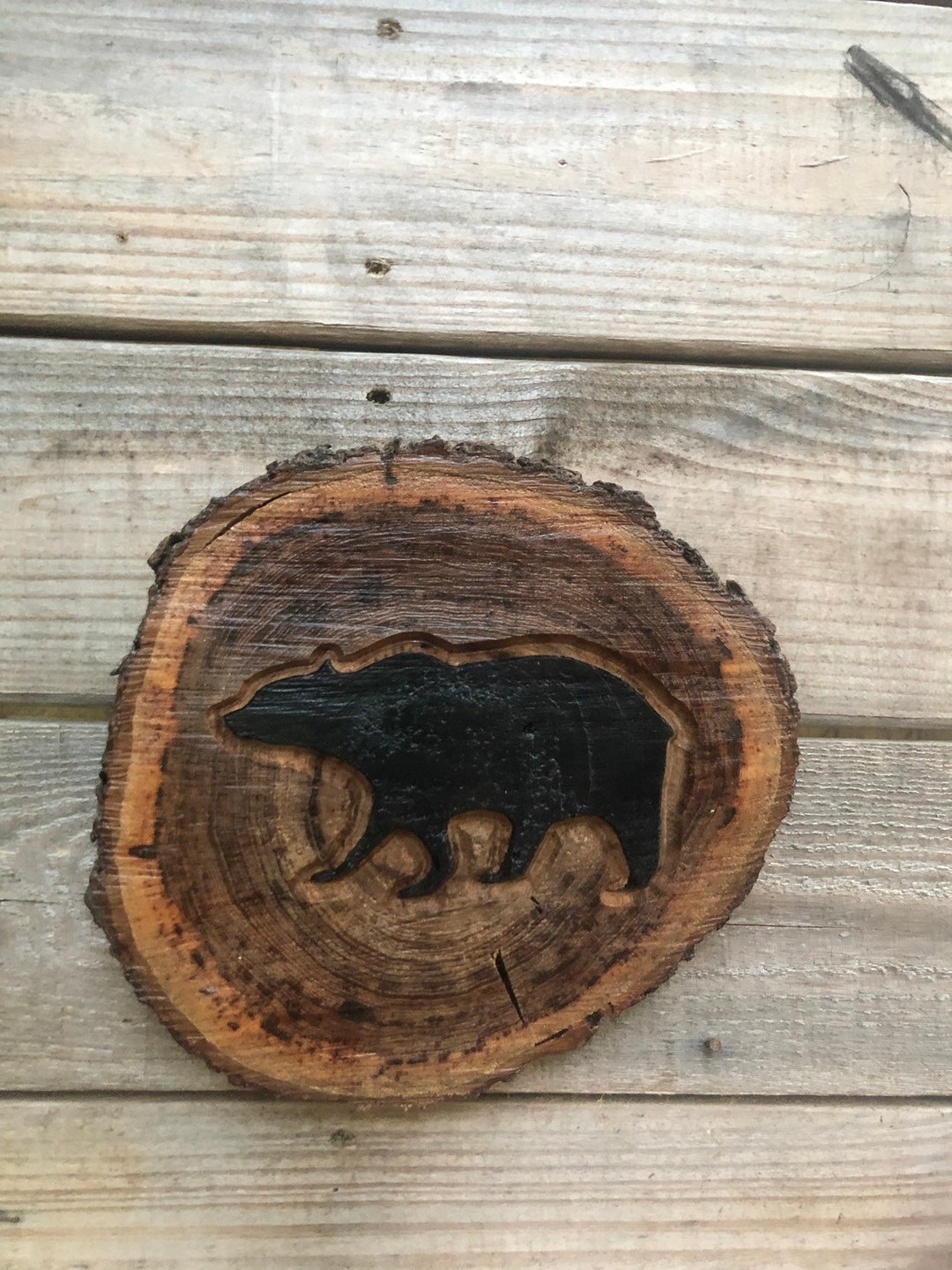 Bear Carved on Real Wood Slice. Bear Wall Decor - Etsy