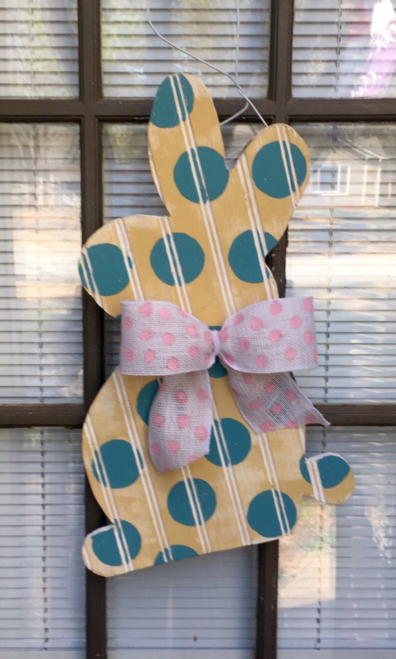 Beadboard Painted Rabbit Door Hanger. Easter Bunny Wooden Door - Etsy