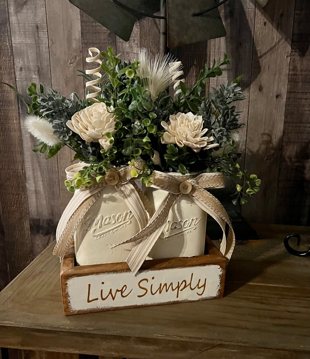 Rustic Farmhouse Greenery Arrangement or Wedding Decor, Includes 2 Hand ...