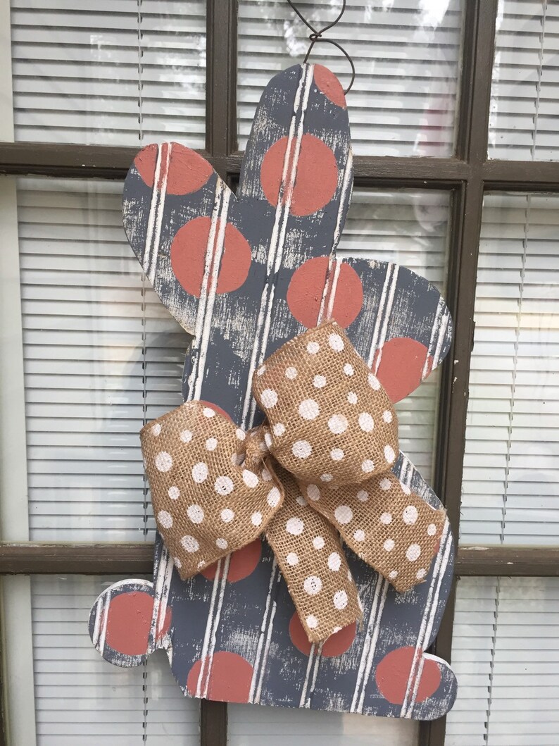 Beadboard Painted Rabbit Door Hanger. Easter Bunny Wooden Door - Etsy