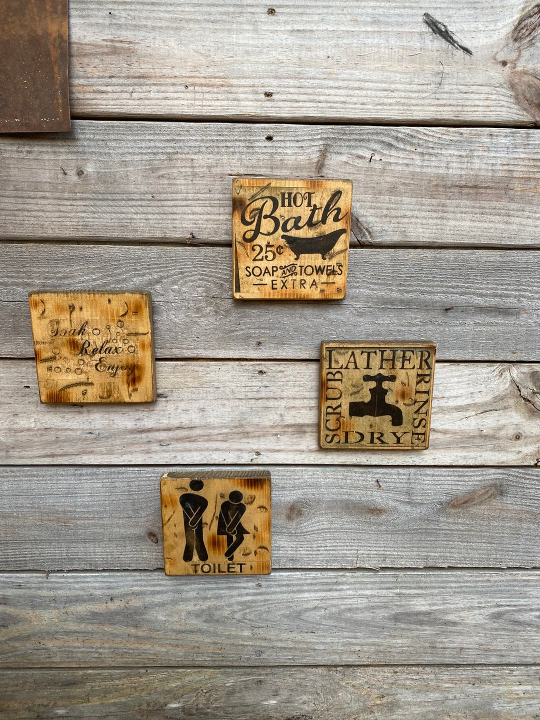 Set of 4 Rustic Farmhouse Style Signs for Bathroom. 5 1/2 X 5 1/2 - Etsy
