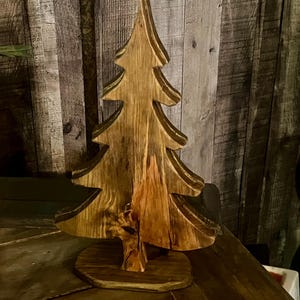 Large 14” Solid Wood Farmhouse Style Christmas Tree or Year Round Tree ...