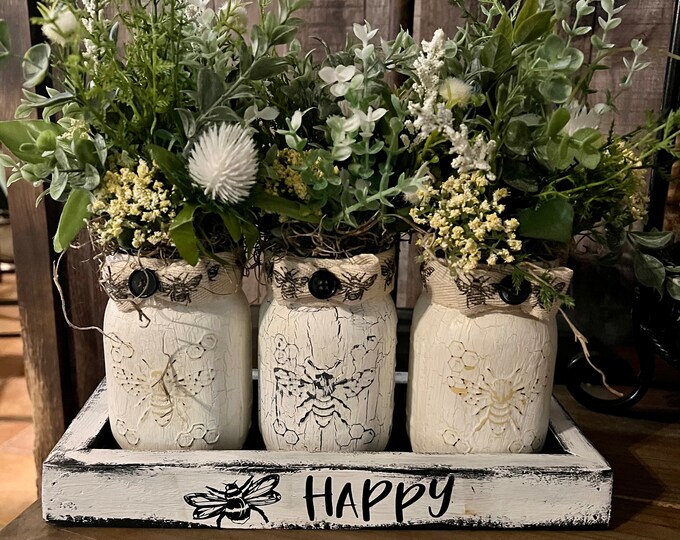 Rustic Farmhouse Limited Edition Bee Mason Jar Arrangement With Box is ...