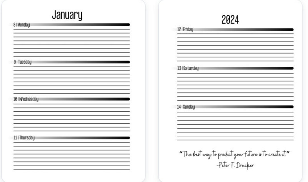 PDF Printable 2024 Weekly Planner - Horizontal Days - Etsy