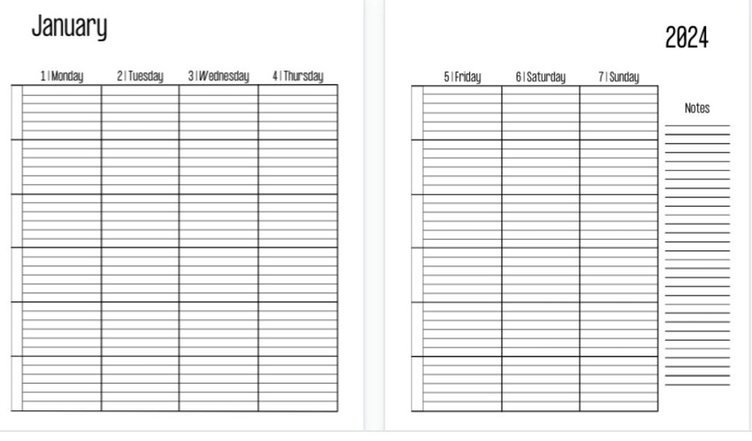 PDF Printable 2024 Weekly Planner - Vertical Days 6 Sections - Etsy