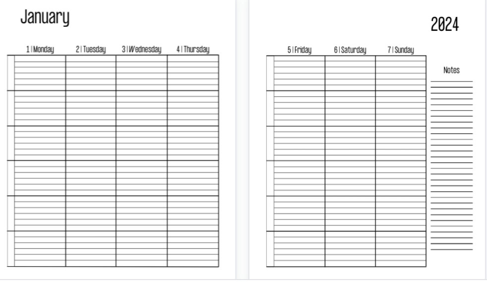 PDF Printable 2024 Weekly Planner - Vertical Days 6 Sections - Etsy