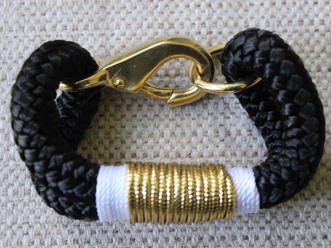 Customized Maine Rope Bracelet - Black Rope -white / Gold - Made to ...