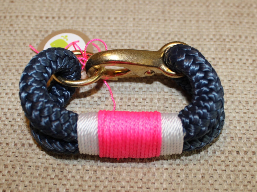 Customized Maine Rope Bracelet - Navy Rope - Pink / White - Made to ...