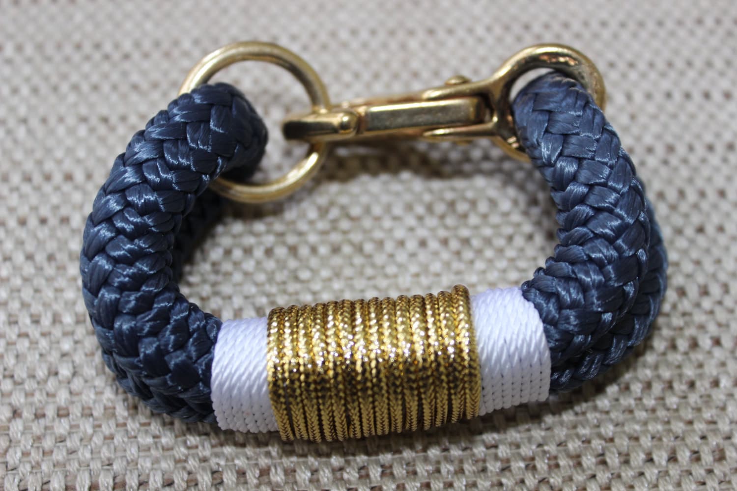 Customized Maine Rope Bracelet - Navy Rope - White / Metallic Gold ...