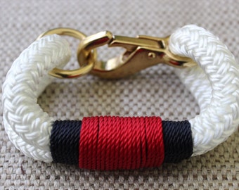 Customized Maine Rope Bracelet Navy Rope White / Orange Hand Made to ...