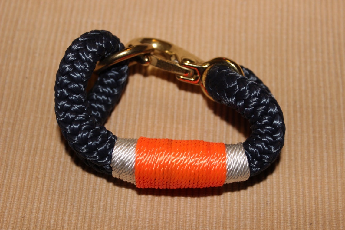 Customized Maine Rope Bracelet - Navy Rope - White / Orange - Hand Made ...