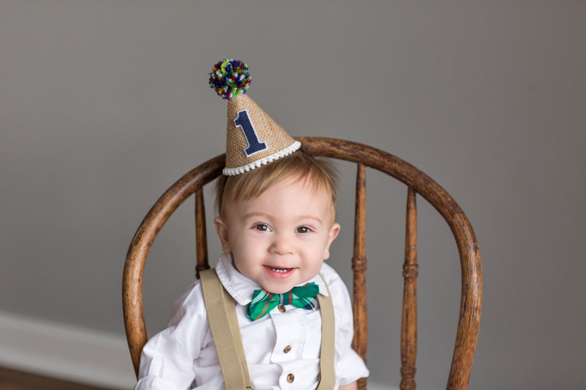 Boy Birthday Party Hat Boys 1st Birthday Burlap and Navy | Etsy